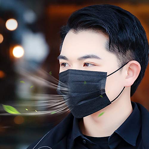 100 Pcs Individually Wrapped Disposable Face Masks,3-layer Soft Skin Earloop Mask, Retail Packaging Black