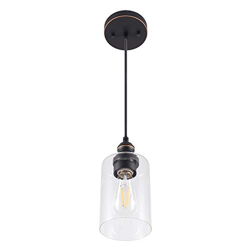 YaoKuem Pendant Lighting Fixture, Hanging Ceiling Lights with E26 Medium Base, Metal Housing with Clear Glass, Bulbs not Included, 1-Pack