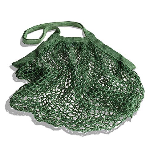 COLONY CO String Bags, Organic Cotton Mesh, Long Handles, Washable, Reusable Grocery Shopping Bags, Net Bag, Euro Tote Bag, French Style Bags, Organic Dyes, Large Capacity, 4-Pack (2 Blue + 2 Green)