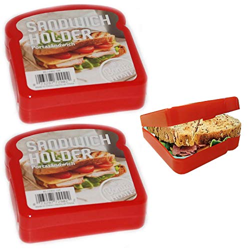 Generic 2 Sandwich Holder Container Keeper Lunch Box Snack Food Storage Hinged Reusable,Red