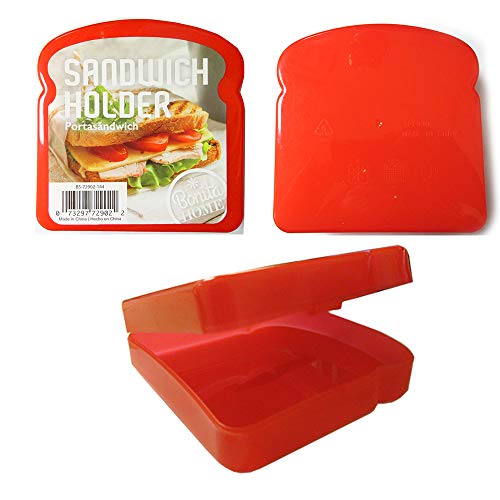 Generic 2 Sandwich Holder Container Keeper Lunch Box Snack Food Storage Hinged Reusable,Red