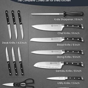 Kitchen Knife Set - 1829 CARL SCHMIDT SOHN 15 Pieces Knife Block Set with Sharpener, Forged Stainless Steel, Professional Chef Block Set with Ergonomic Handle, Kitchen Tool Set, World-Class Sharpness