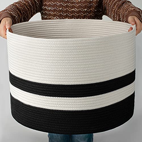 COSYLAND Extra Large Woven Storage Laundry Basket 22.1x22.1x14.2 inches Cotton Rope Organizer for Blanket Toys Towels Baby Nursery Hamper Bin with Handle