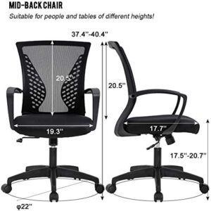 Home Office Chair Ergonomic Computer Desk Chair Mesh Task Chair with Lumbar Support Swivel Rolling Office Chairs Adjustable Mid Back Mesh Chair for Adults, Black