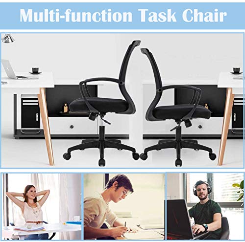 Home Office Chair Ergonomic Computer Desk Chair Mesh Task Chair with Lumbar Support Swivel Rolling Office Chairs Adjustable Mid Back Mesh Chair for Adults, Black