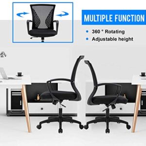 Home Office Chair Ergonomic Computer Desk Chair Mesh Task Chair with Lumbar Support Swivel Rolling Office Chairs Adjustable Mid Back Mesh Chair for Adults, Black