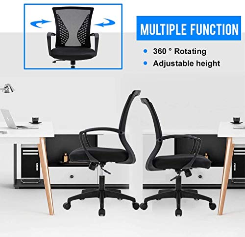 Home Office Chair Ergonomic Computer Desk Chair Mesh Task Chair with Lumbar Support Swivel Rolling Office Chairs Adjustable Mid Back Mesh Chair for Adults, Black