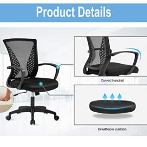 Home Office Chair Ergonomic Computer Desk Chair Mesh Task Chair with Lumbar Support Swivel Rolling Office Chairs Adjustable Mid Back Mesh Chair for Adults, Black