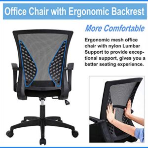 Home Office Chair Ergonomic Computer Desk Chair Mesh Task Chair with Lumbar Support Swivel Rolling Office Chairs Adjustable Mid Back Mesh Chair for Adults, Black