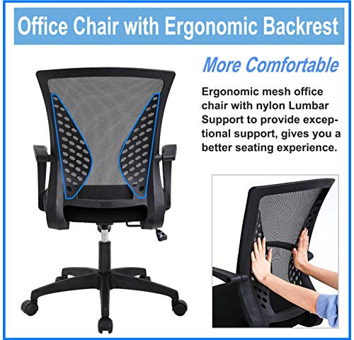 Home Office Chair Ergonomic Computer Desk Chair Mesh Task Chair with Lumbar Support Swivel Rolling Office Chairs Adjustable Mid Back Mesh Chair for Adults, Black