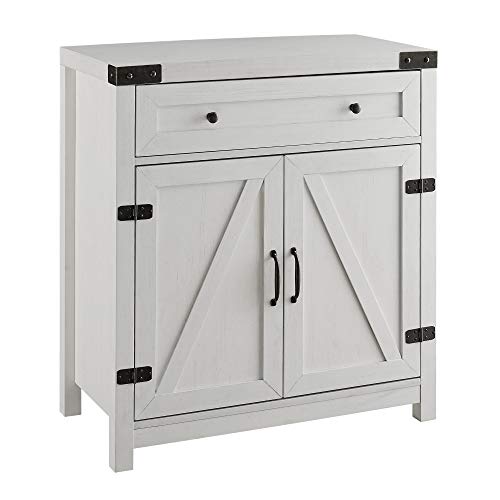 Walker Edison Farmhouse Double Barn Door Accent Kitchen Storage Cabinet Pantry with 1 Drawer, 30 Inch, Brushed white