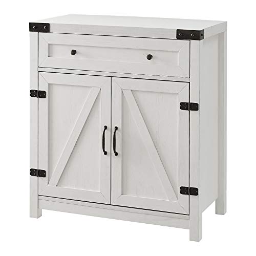 Walker Edison Farmhouse Double Barn Door Accent Kitchen Storage Cabinet Pantry with 1 Drawer, 30 Inch, Brushed white