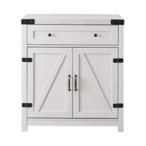 Walker Edison Farmhouse Double Barn Door Accent Kitchen Storage Cabinet Pantry with 1 Drawer, 30 Inch, Brushed white