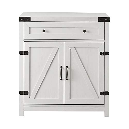 Walker Edison Farmhouse Double Barn Door Accent Kitchen Storage Cabinet Pantry with 1 Drawer, 30 Inch, Brushed white