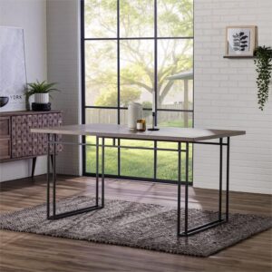 Walker Edison Sutton Wood and Dual Metal Leg Dining  Table, 60 Inch, Grey