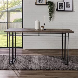 Walker Edison Sutton Wood and Dual Metal Leg Dining  Table, 60 Inch, Grey