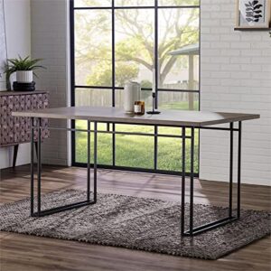 Walker Edison Sutton Wood and Dual Metal Leg Dining  Table, 60 Inch, Grey