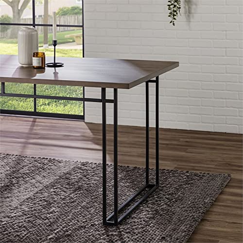 Walker Edison Sutton Wood and Dual Metal Leg Dining  Table, 60 Inch, Grey