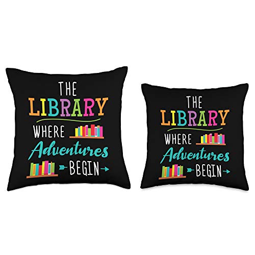 Library Librarian Gifts The Library Where Adventures Begin Librarian Throw Pillow, 18x18, Multicolor