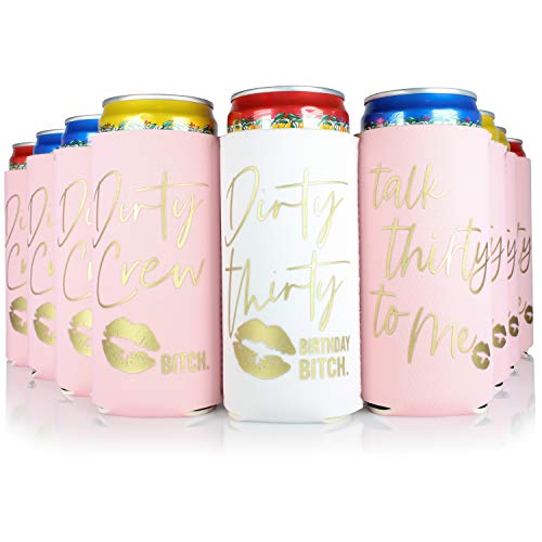 Birthday Slim Can Coolers (10, Dirty Thirty Birthday Pink & Gold)