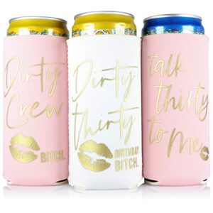 Birthday Slim Can Coolers (10, Dirty Thirty Birthday Pink & Gold)