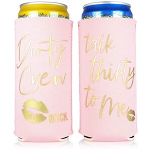 Birthday Slim Can Coolers (10, Dirty Thirty Birthday Pink & Gold)