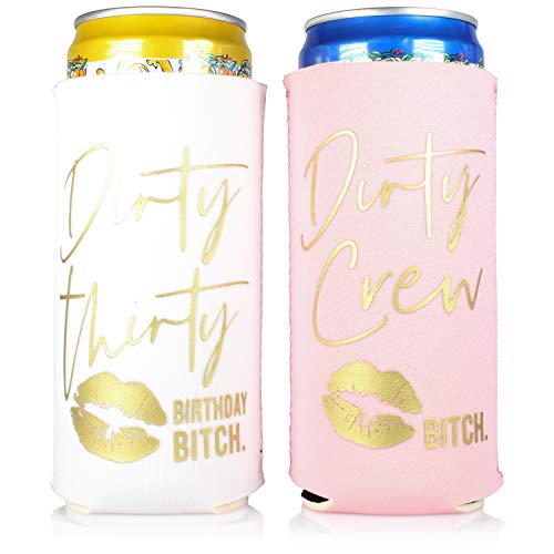 Birthday Slim Can Coolers (10, Dirty Thirty Birthday Pink & Gold)