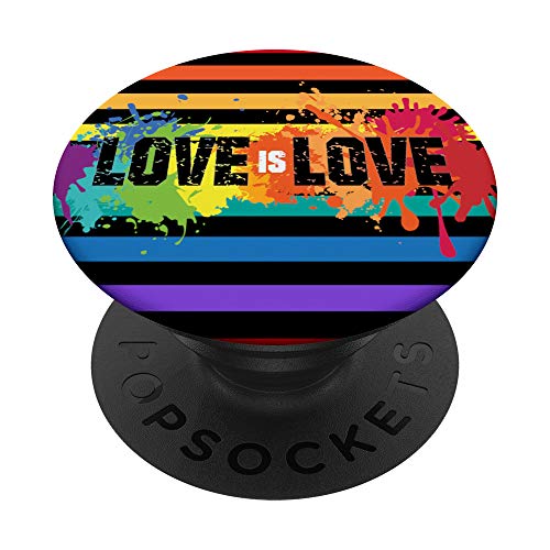 Love is Love Cell Phone Pop Out Holder,Rainbow Stripe Black PopSockets PopGrip: Swappable Grip for Phones & Tablets