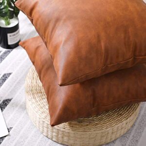 KKY Faux Leather Farmhouse Throw Pillow Cover 18x18 inch, Modern Country Style Decorative Throw Pillow Cover for Bedroom Living Room Sofa Brown Accent Pillows.(Full Leather 2PC, 18x18 inch)