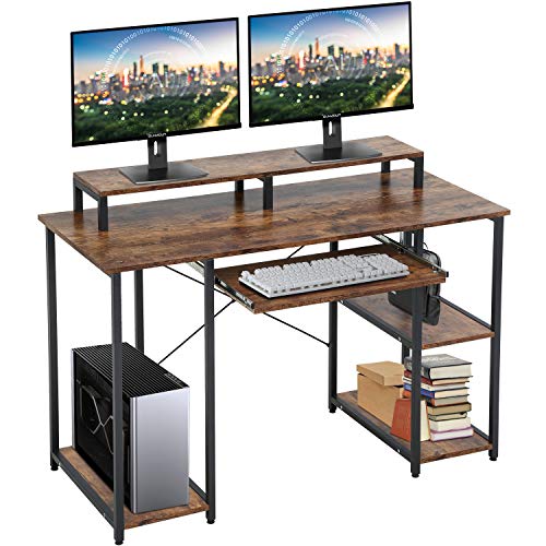 FDW Computer Desk 46" Gaming Writing Desk with Keyboard Tray/Monitor Stand Shelf/Storage Shelves/CPU Stand for Home Office