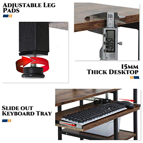 FDW Computer Desk 46" Gaming Writing Desk with Keyboard Tray/Monitor Stand Shelf/Storage Shelves/CPU Stand for Home Office