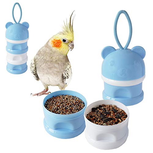 Portable Bird Feeder Cups Bird Food Water Treat Box Parrot Food Storage Container，Pet Travel Feeder(Blue)