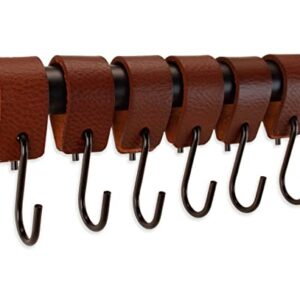 Brute Strength - Multifunctional Leather S-Hooks - Cognac - 6 Pieces - S Shaped Hooks - Coat Hook - Leather Hooks - Leather s Hooks - Black s Hooks - Kitchen Hooks