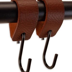 Brute Strength - Multifunctional Leather S-Hooks - Cognac - 6 Pieces - S Shaped Hooks - Coat Hook - Leather Hooks - Leather s Hooks - Black s Hooks - Kitchen Hooks