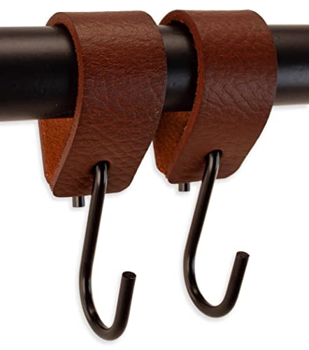 Brute Strength - Multifunctional Leather S-Hooks - Cognac - 6 Pieces - S Shaped Hooks - Coat Hook - Leather Hooks - Leather s Hooks - Black s Hooks - Kitchen Hooks