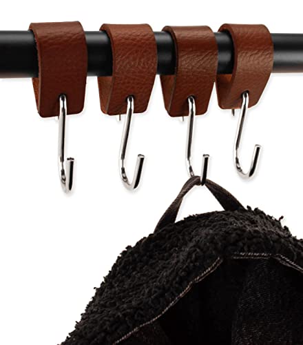 Brute Strength - Multifunctional Leather S-Hooks - Cognac - 6 Pieces - S Shaped Hooks - Coat Hook - Leather Hooks - Leather s Hooks - Black s Hooks - Kitchen Hooks