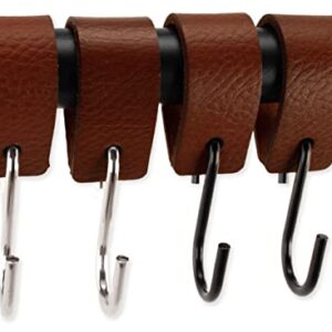 Brute Strength - Multifunctional Leather S-Hooks - Cognac - 6 Pieces - S Shaped Hooks - Coat Hook - Leather Hooks - Leather s Hooks - Black s Hooks - Kitchen Hooks