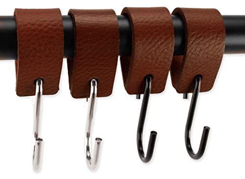 Brute Strength - Multifunctional Leather S-Hooks - Cognac - 6 Pieces - S Shaped Hooks - Coat Hook - Leather Hooks - Leather s Hooks - Black s Hooks - Kitchen Hooks