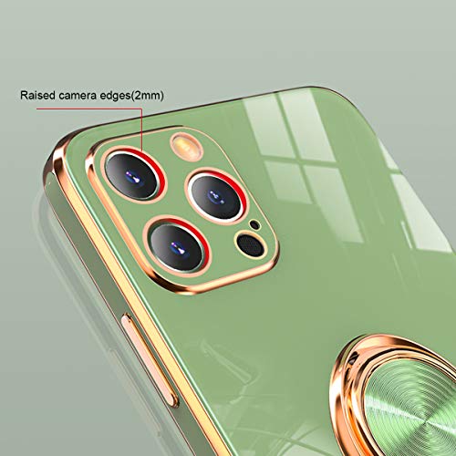 aowner Compatible with iPhone 12 Pro Max Ring Holder Case Shiny Plating Rose Gold Edge 360 Degree Rotation Kickstand for Women Girls Slim Soft Flexible TPU Protective Cover Case, 6.7 Inch