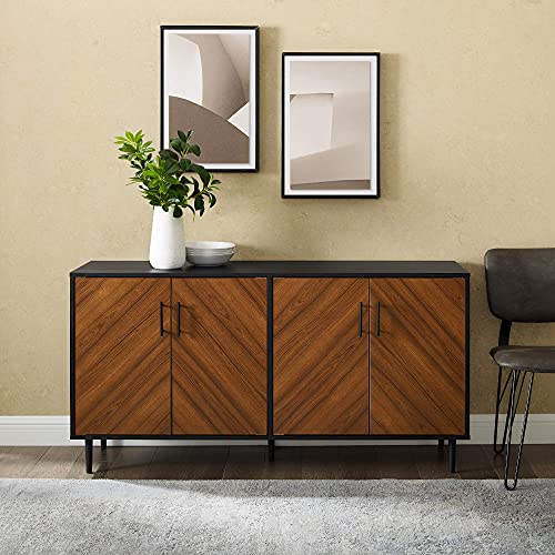 Walker Edison Fehr Modern 4 Door Bookmatch Buffet, 58 Inch, Black