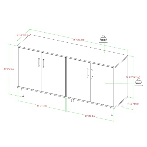 Walker Edison Fehr Modern 4 Door Bookmatch Buffet, 58 Inch, Black