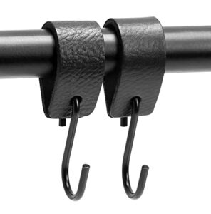 brute strength - multifunctional leather s-hooks - black - 2 pieces - s shaped hooks - coat hook - leather hooks - leather s hooks - black s hooks - kitchen hooks