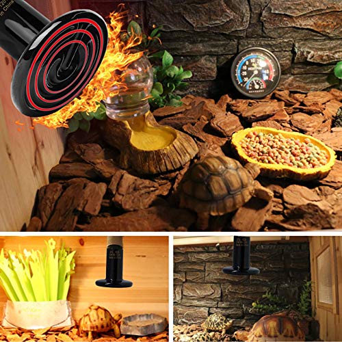 75W 2 Pack Ceramic Heat Emitter Infrared Reptile Heat Lamp Bulb - No Light Emitted Heater Lamp for Lizard Snake Coop Chicken Tortoise Aquarium Pet Brooder - 24hr Heat Source - Black