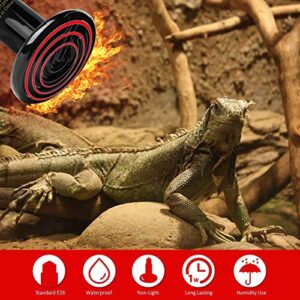 75W 2 Pack Ceramic Heat Emitter Infrared Reptile Heat Lamp Bulb - No Light Emitted Heater Lamp for Lizard Snake Coop Chicken Tortoise Aquarium Pet Brooder - 24hr Heat Source - Black