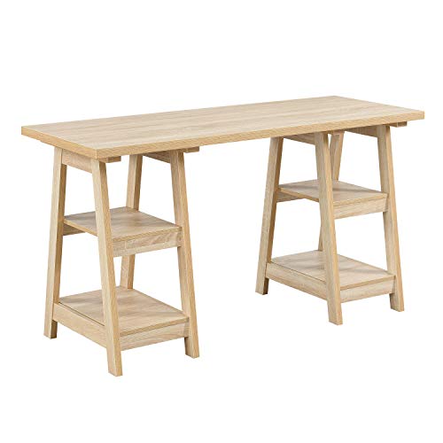 Convenience Concepts Designs2Go Double Trestle Desk with Shelves, Weathered White