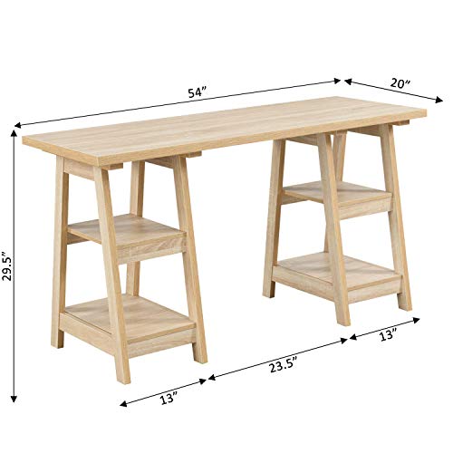 Convenience Concepts Designs2Go Double Trestle Desk with Shelves, Weathered White