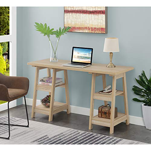 Convenience Concepts Designs2Go Double Trestle Desk with Shelves, Weathered White