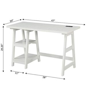 Convenience Concepts Designs2Go Trestle Desk with Charging Station and Shelves, White