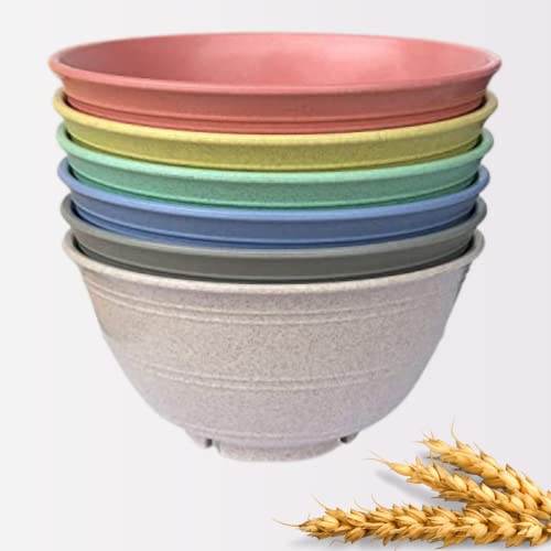 EUODIA 24 Oz Unbreakable Wheat Straw Plastic Deep Bowls for Cereal, Popcorn, Soup, Rice, Salad, Snack, Dessert & Noodle (Set of 6)-Dishwasher & Microwave Safe, Reusable, Lightweight & BPA Free