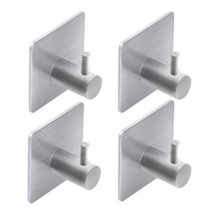 tidysun adhesive hooks heavy duty , waterproof robe hangers towel hooks stick on wall hooks for bathroom kitchen home doors closet 4packs (silver)